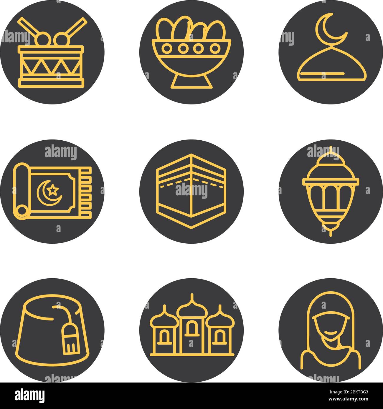 eid mubarak islamic religious celebration traditional icons set vector ...