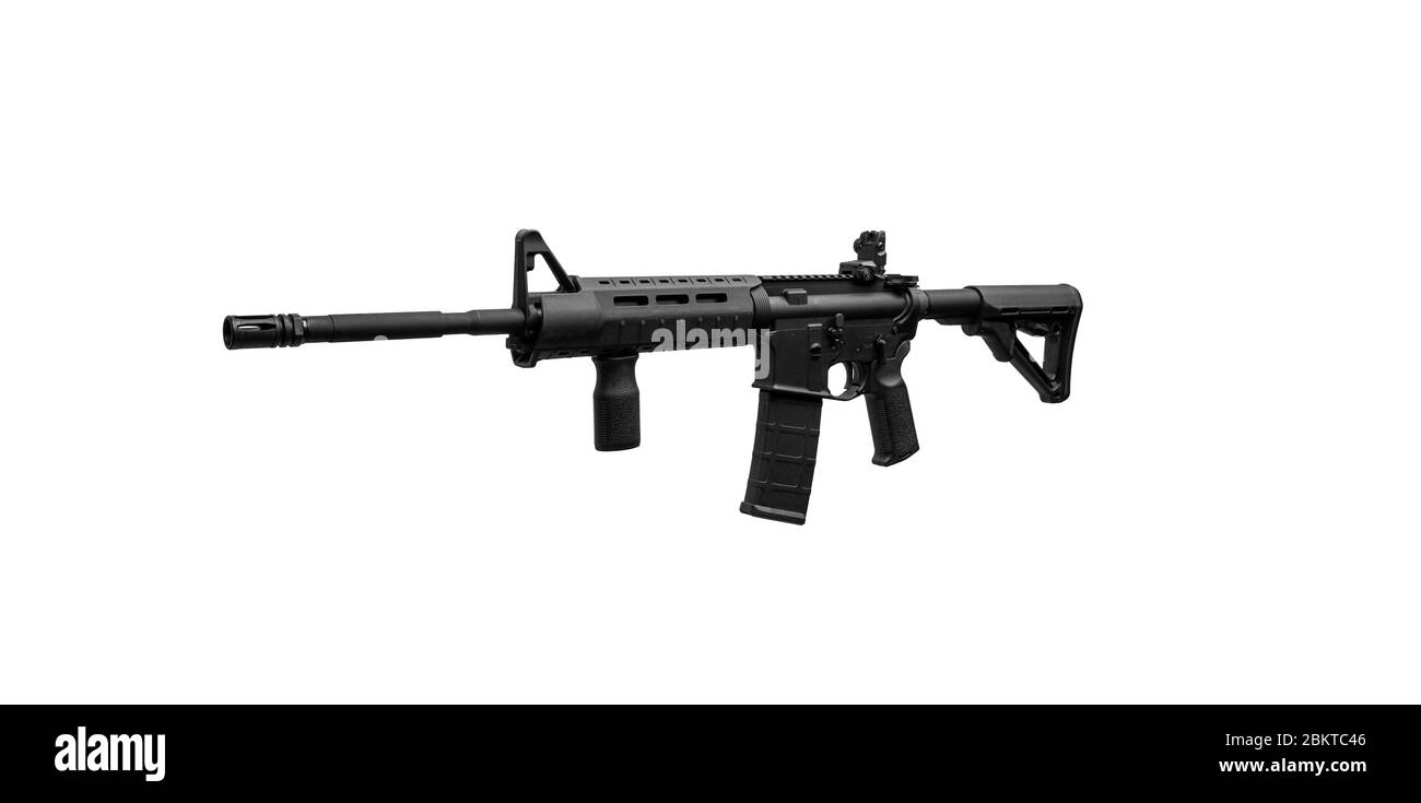 Assault rifle on white back. Modern automatic rifle isolated on white ...