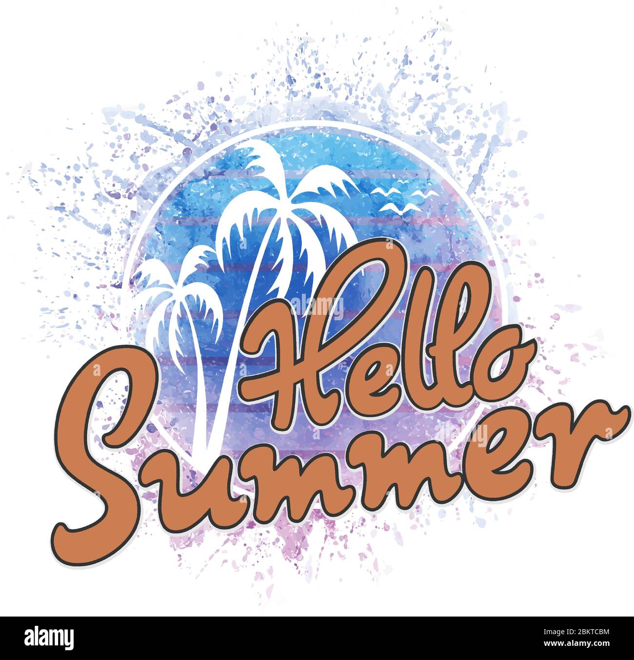 Hello Summer. Modern calligraphic T-shirt design with flat palm trees ...