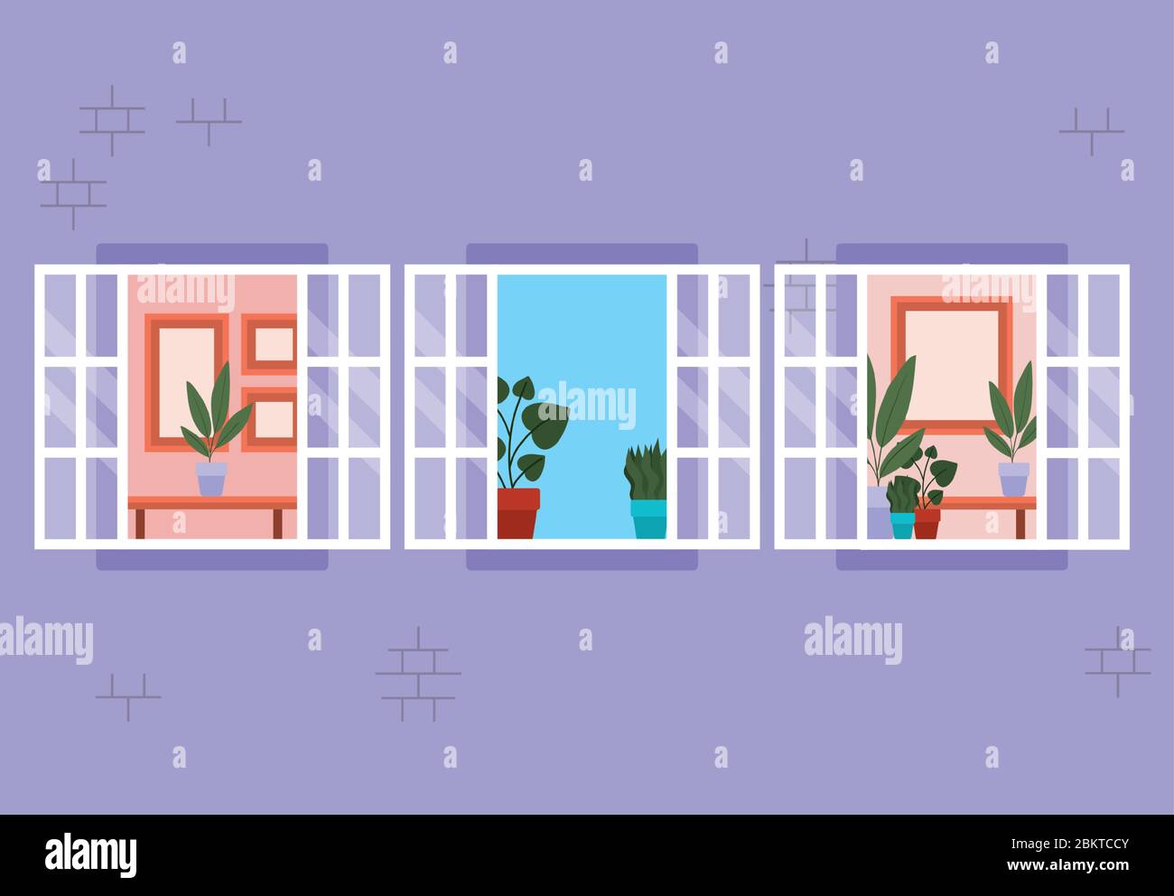 windows from outside with view into the purple house vector design ...