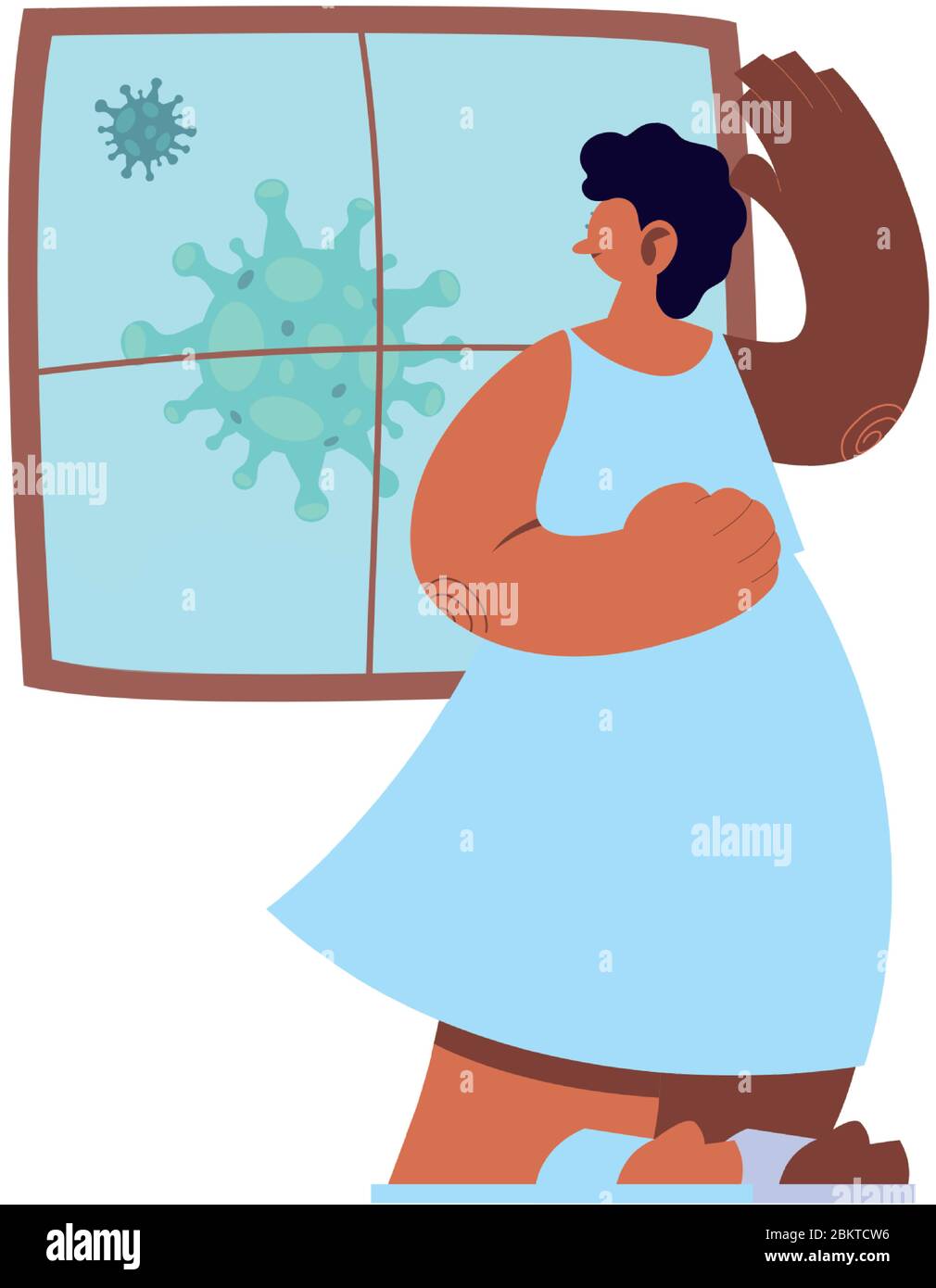 woman in preventive isolation due to pandemic vector illustration ...