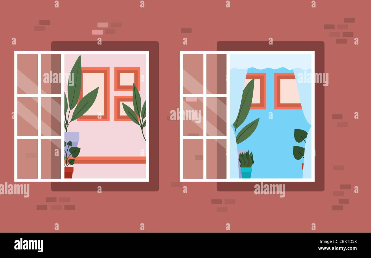 windows from outside with view into the brown house vector design Stock ...