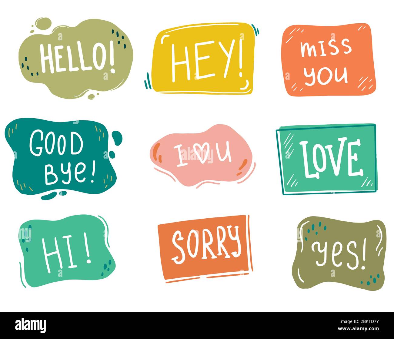 Hand drawn set of speech bubbles with dialog text. Comic doodle sketch ...