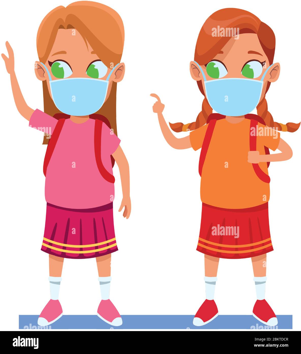 little girls using face masks for covid19 Stock Vector Image & Art - Alamy
