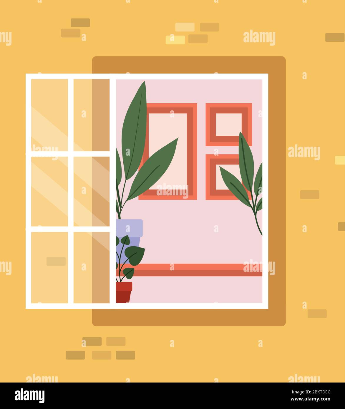 window from outside with view into the yellow house vector design Stock ...