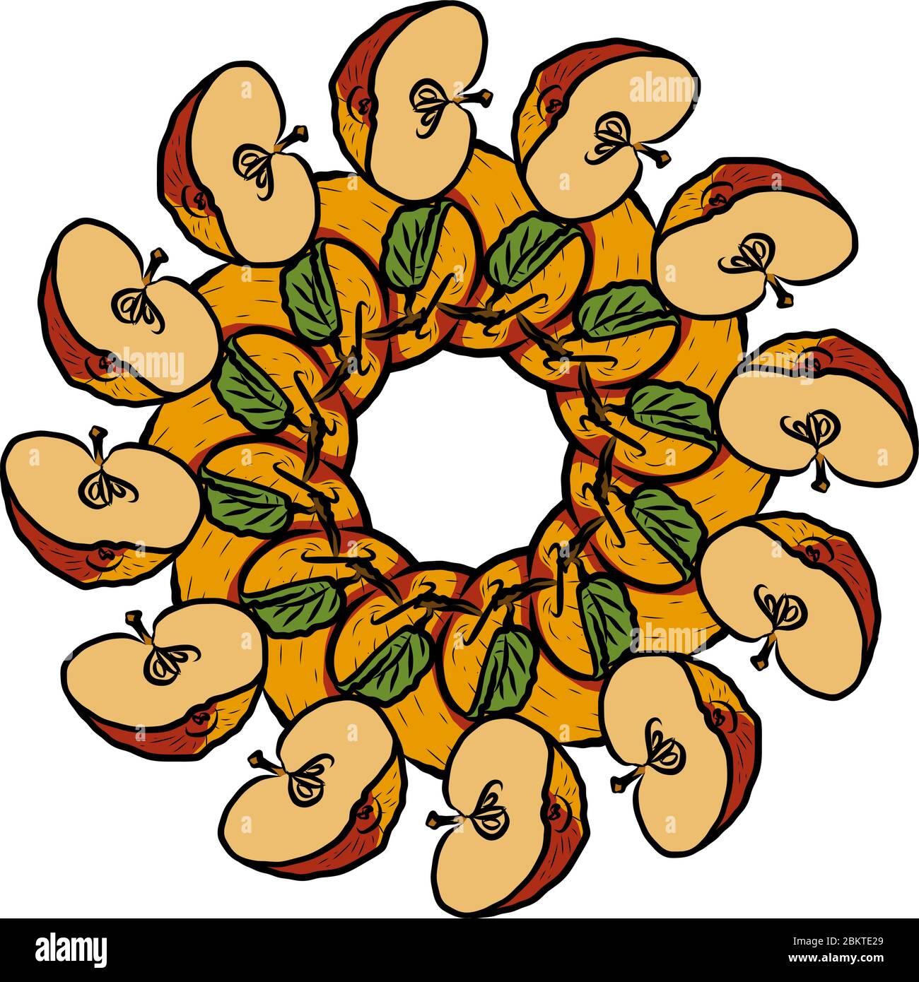 Many apples arranged in a circle. Seamless round composition with hand ...