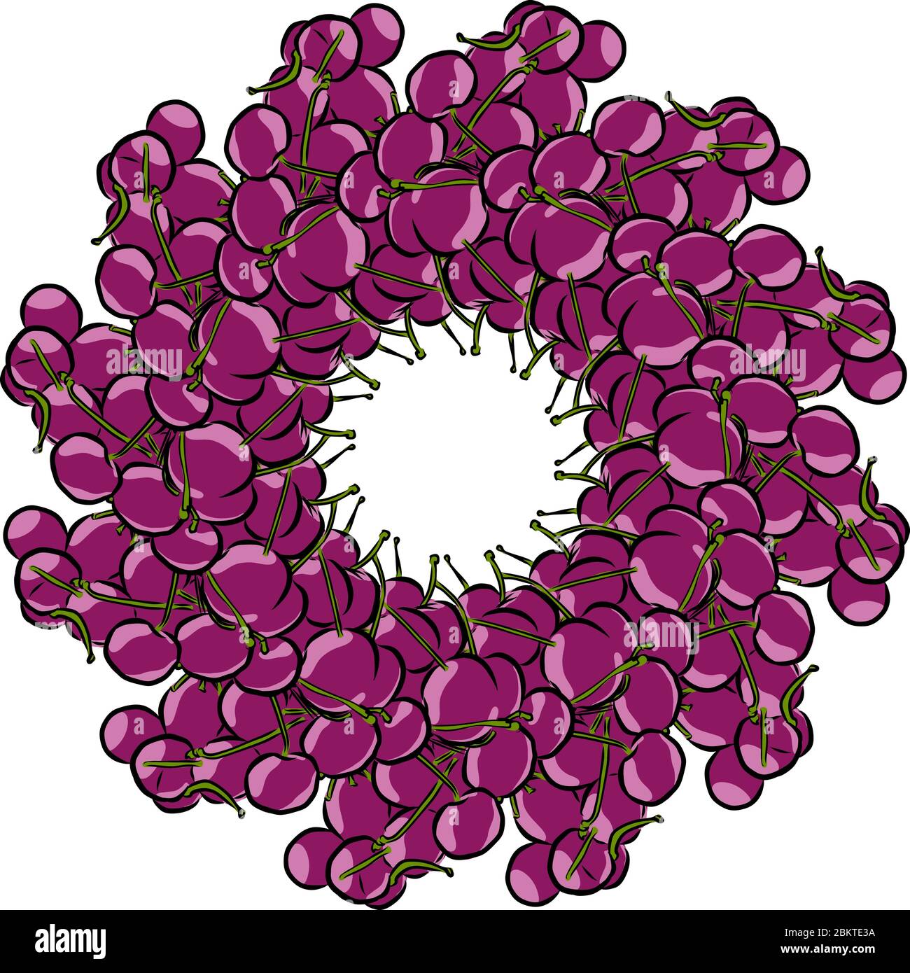Many cherries arranged in a circle. Seamless round composition with ...
