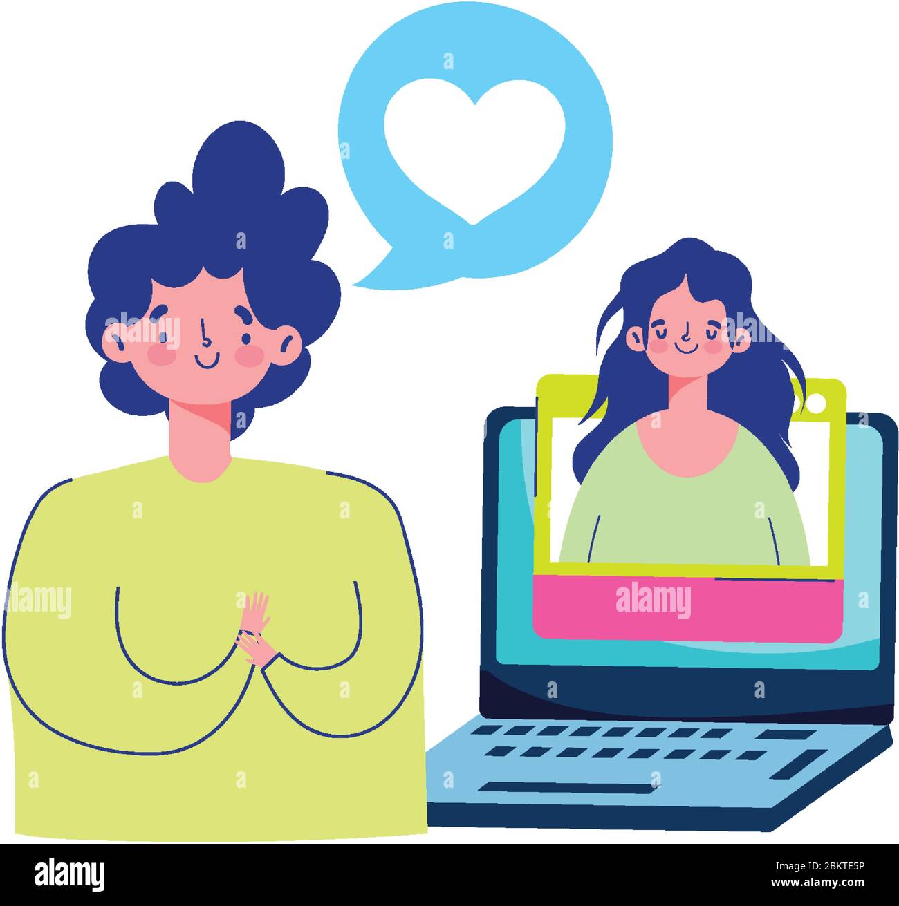 romantic date laptop connection virtual couple cartoon vector ...