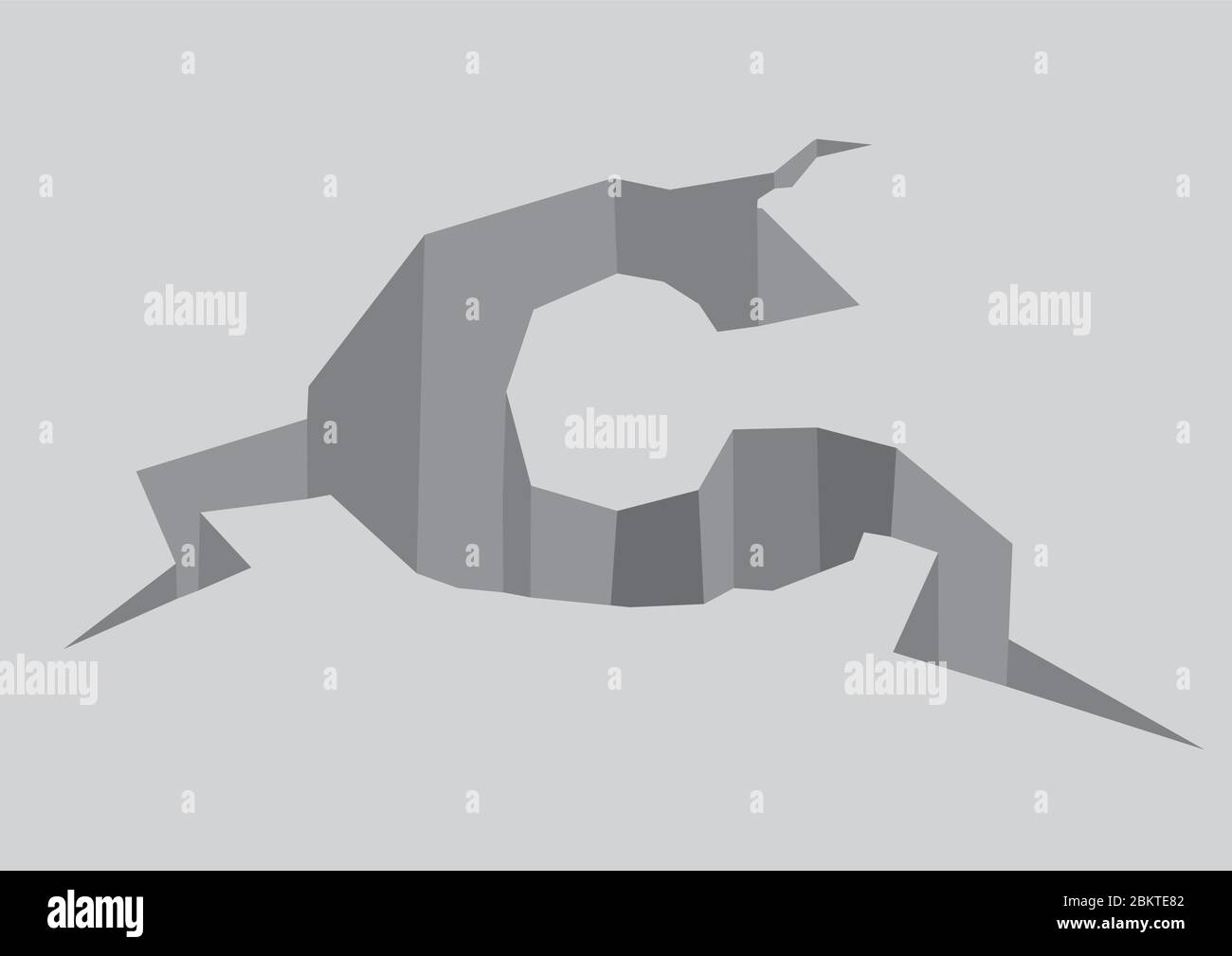 Vector illustration of cracked font C alphabet in grey background. Copy ...