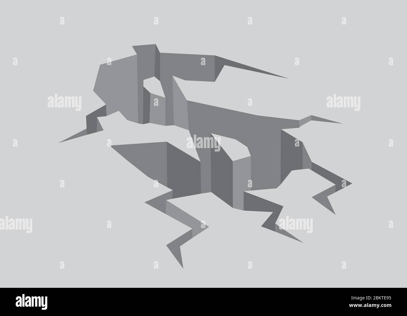 Vector illustration of cracked money symbol in the grey colored ground ...