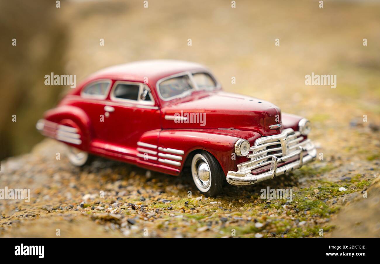 Odessa, Ukraine - 03 May 2020 Red Chevrolet Vintage model by the sea ...