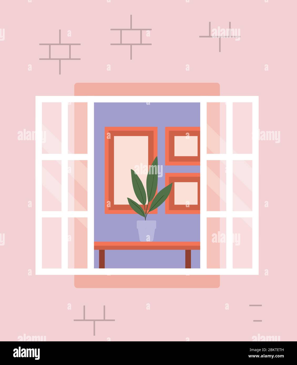 window from outside with view into the pink house vector design Stock ...