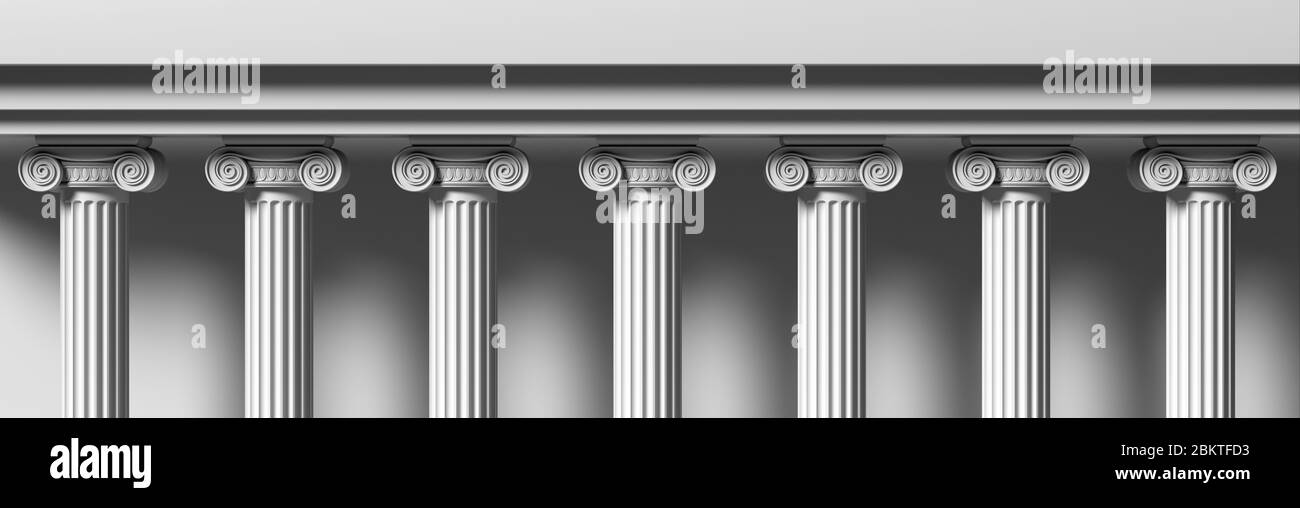 Classical building stone columns. Ionic style marble pillars colonnade ...