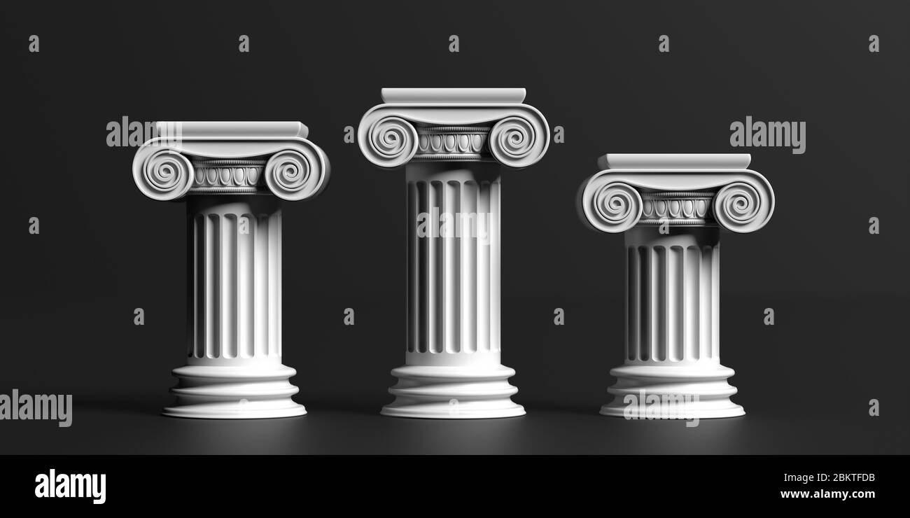 Winners marble pedestal, podium. Three ionic classic stone columns ...