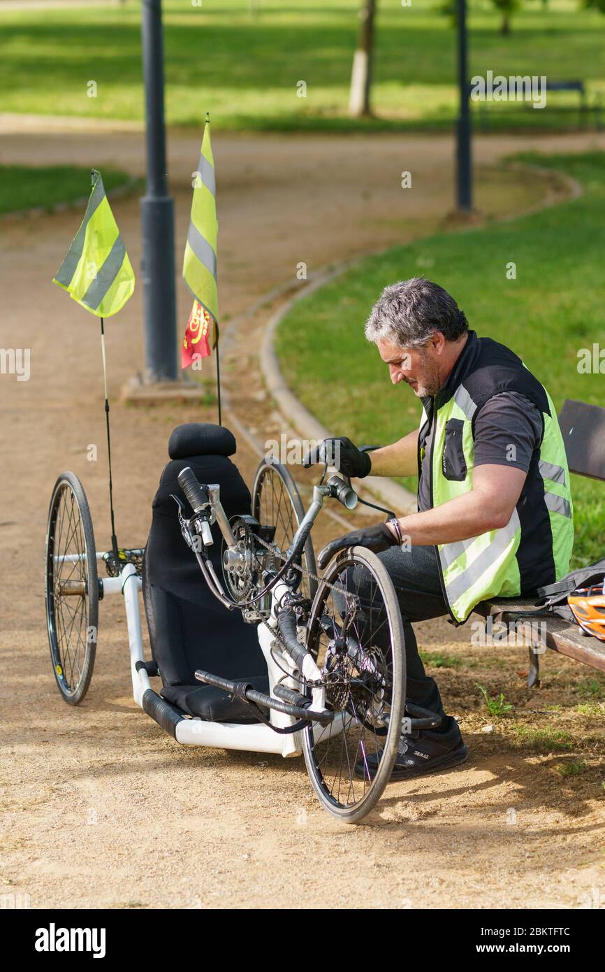 Man using handicapped bike for sport during Covid-19 pandemic Stock ...