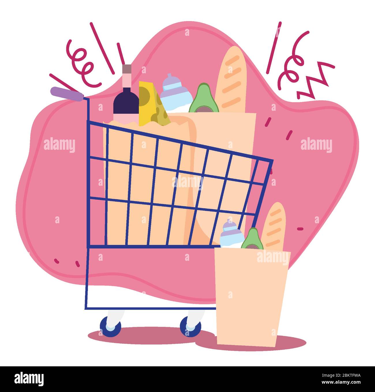 hoarding purchase, shopping cart and bag with products vector ...