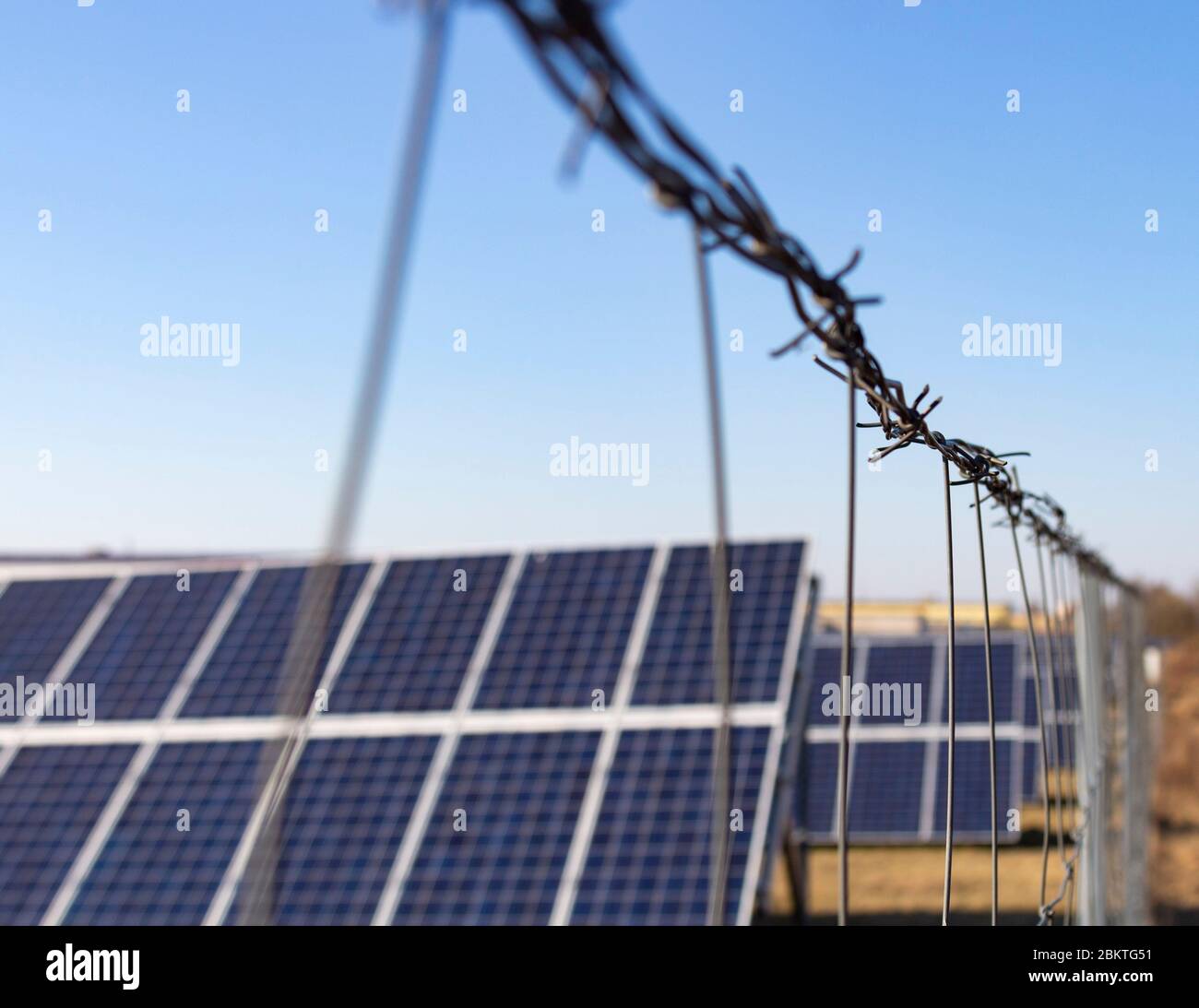 A power plant using renewable solar energy with the sun. solar panels ...