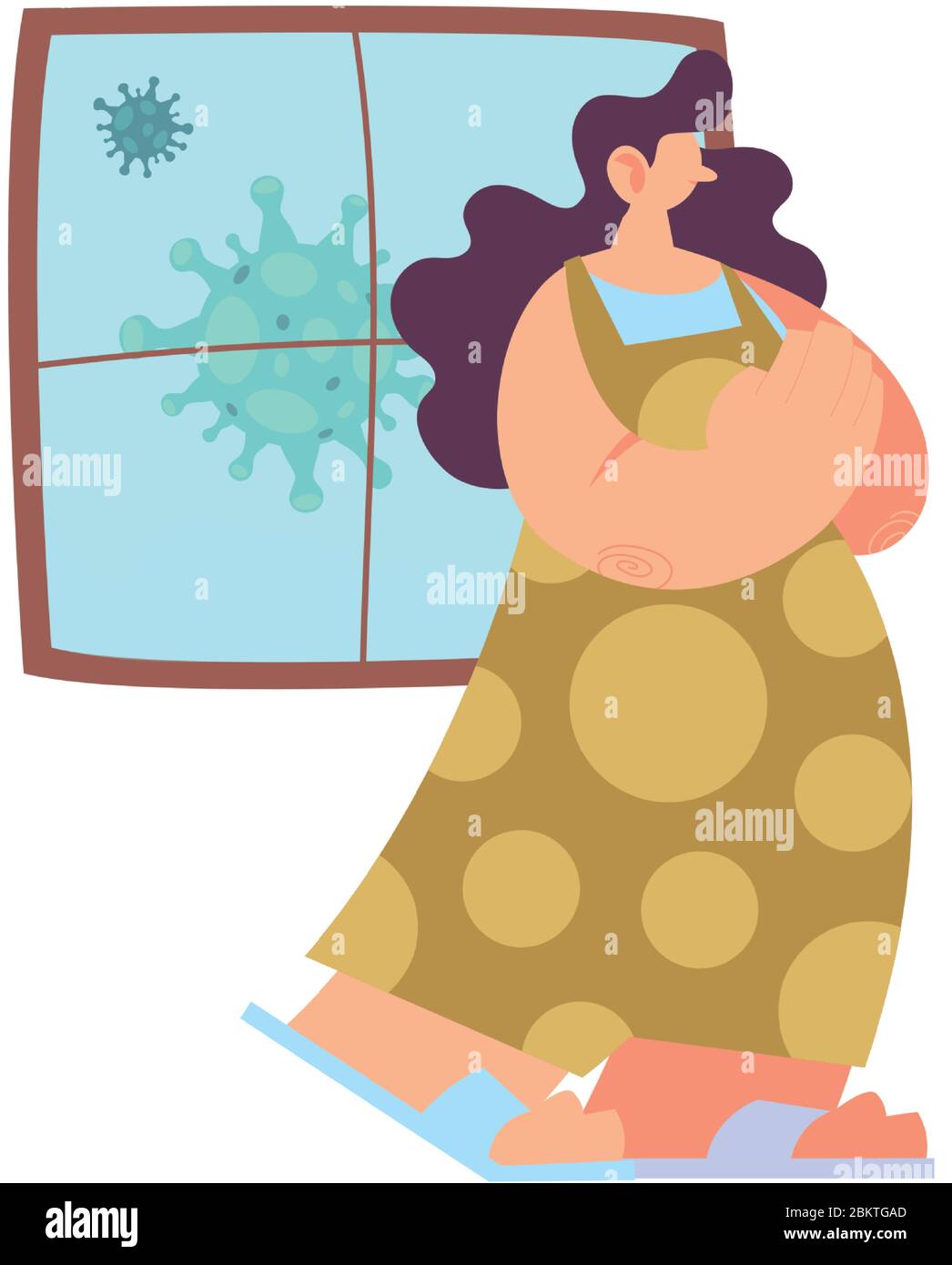 woman in preventive isolation due to pandemic vector illustration ...