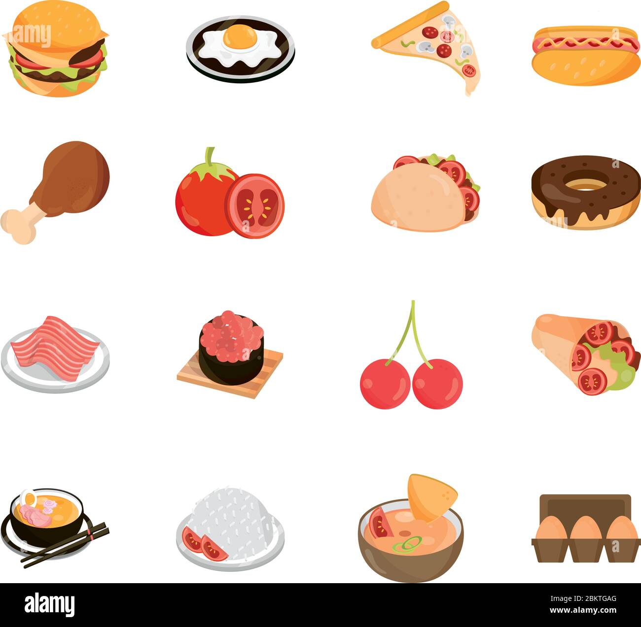 food menu restaurant snack ingredient flat style icons set vector ...