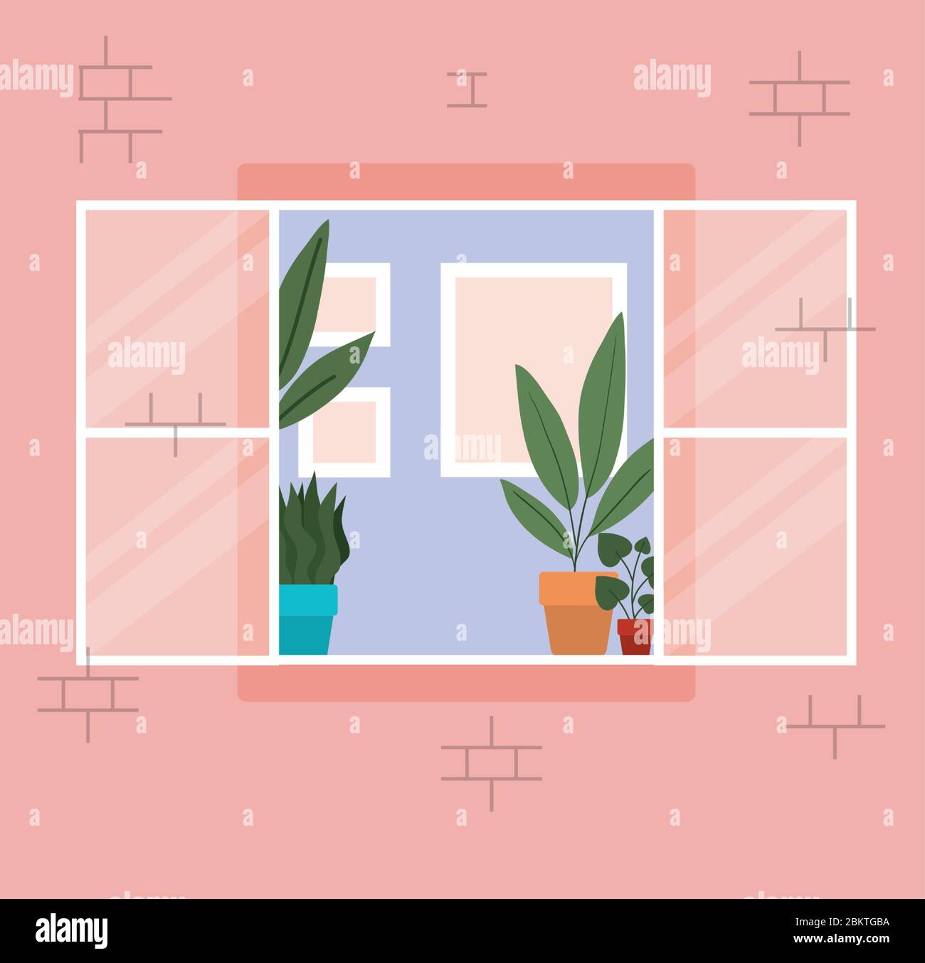 window from outside with view into the pink house vector design Stock ...