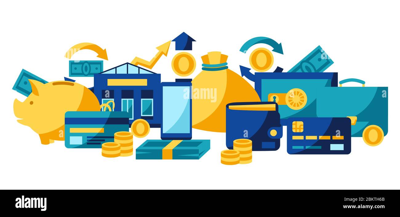 Banking illustration with money icons Stock Vector Image & Art - Alamy