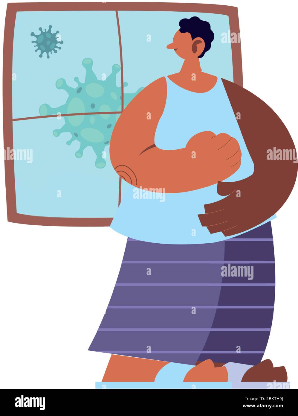 man in preventive isolation due to pandemic vector illustration design ...