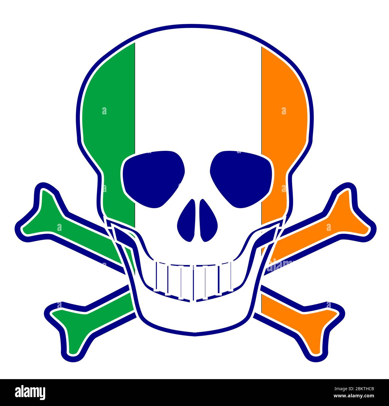 Skull and crossbones with the Irish flag sign over a white background ...