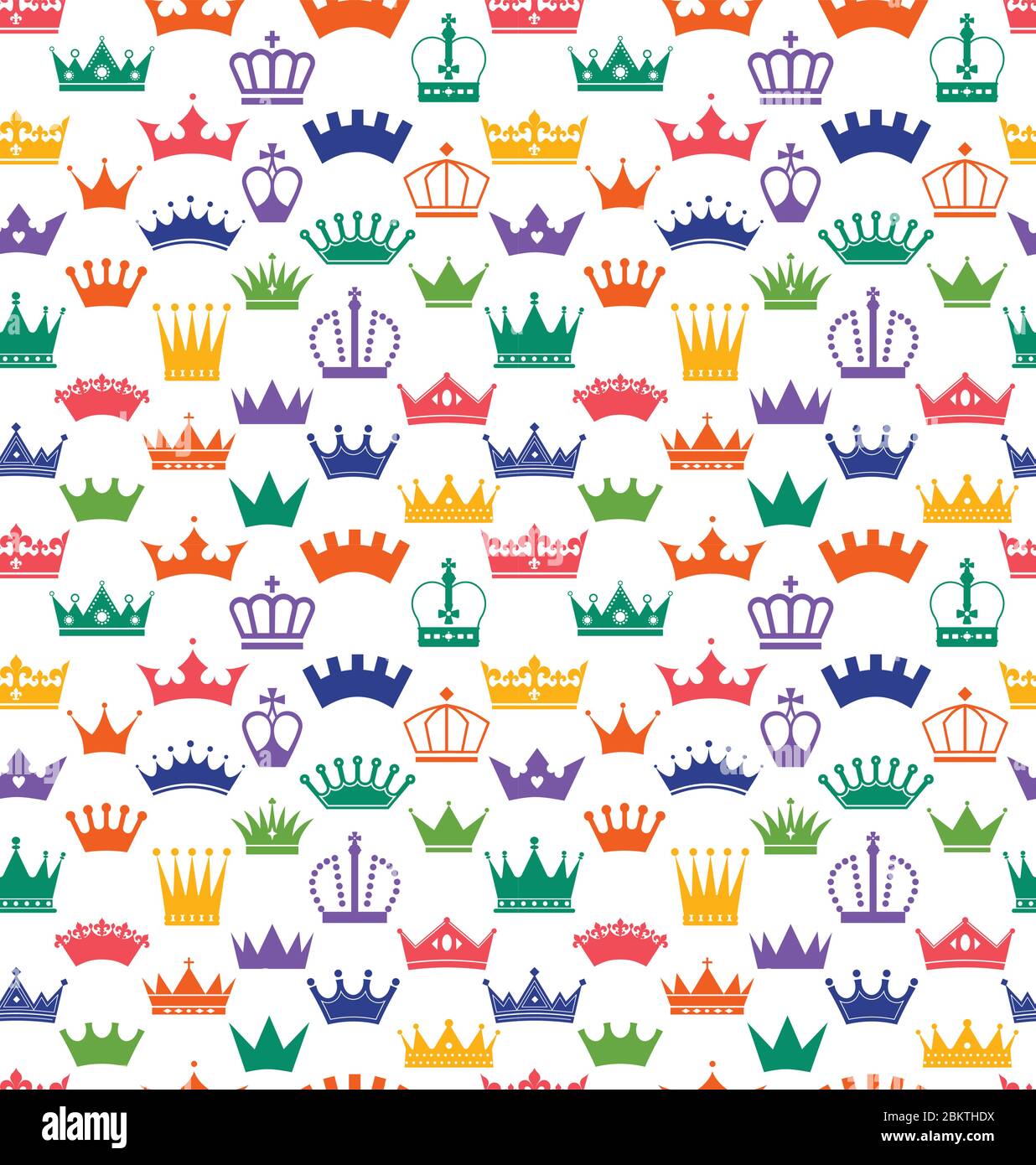 Retro seamless pattern of colors crowns on white background. Surface ...