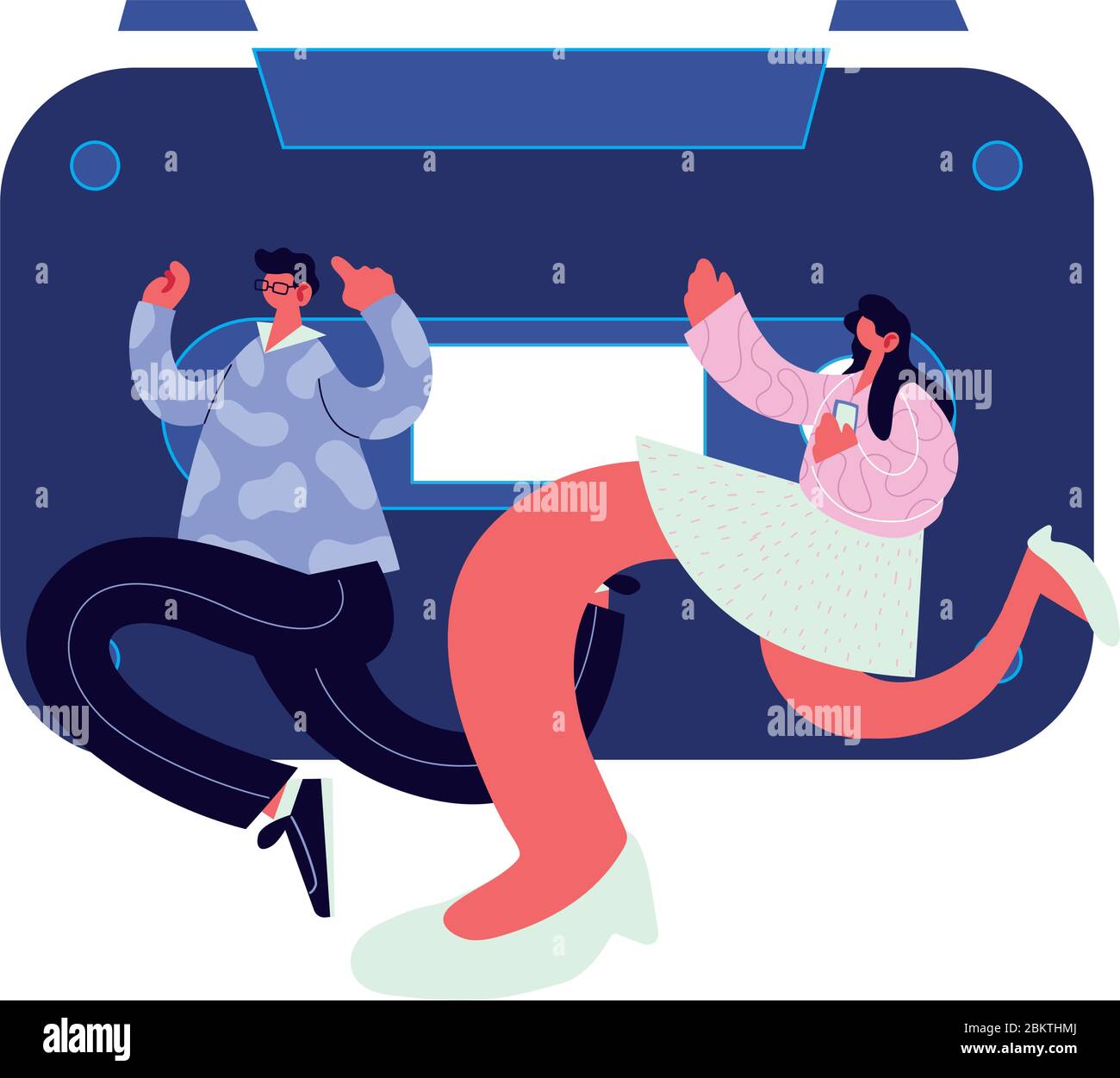 couple listening music with electronic devices vector illustration ...