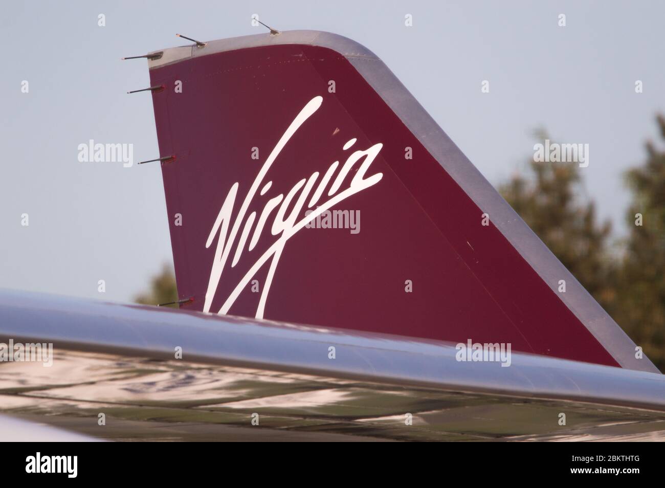 Virgin atlantic brand logo close up on boeing 747 winglet hi-res stock ...