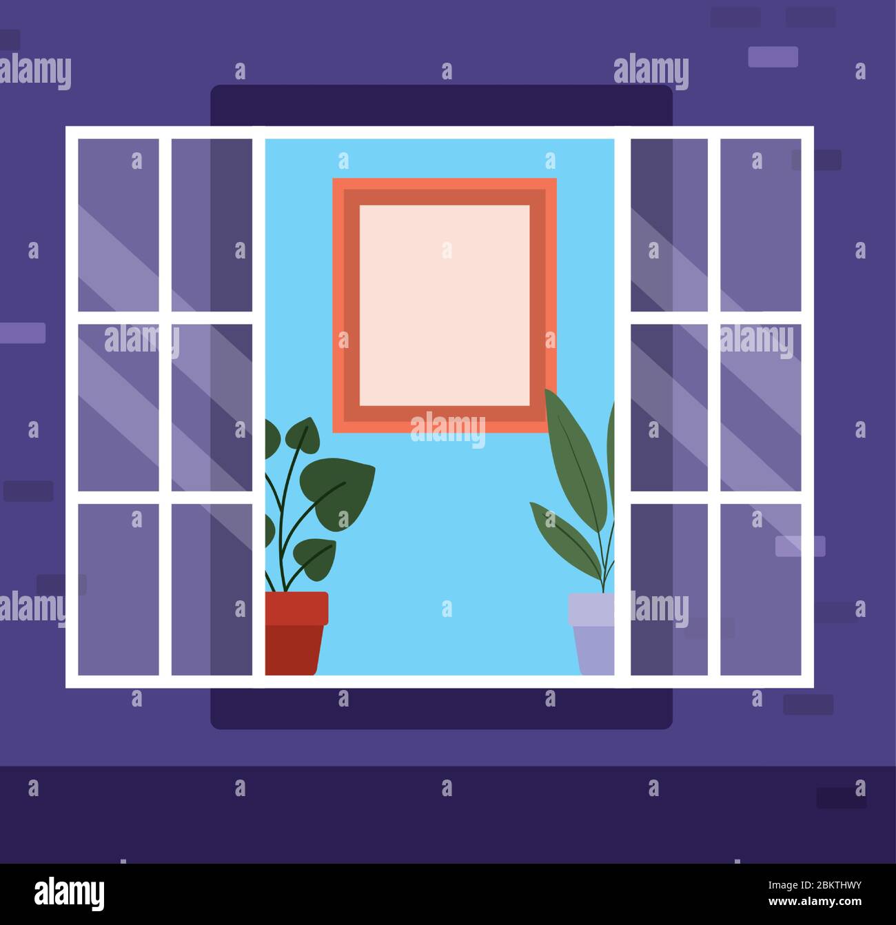 window from outside with view into the blue house vector design Stock ...