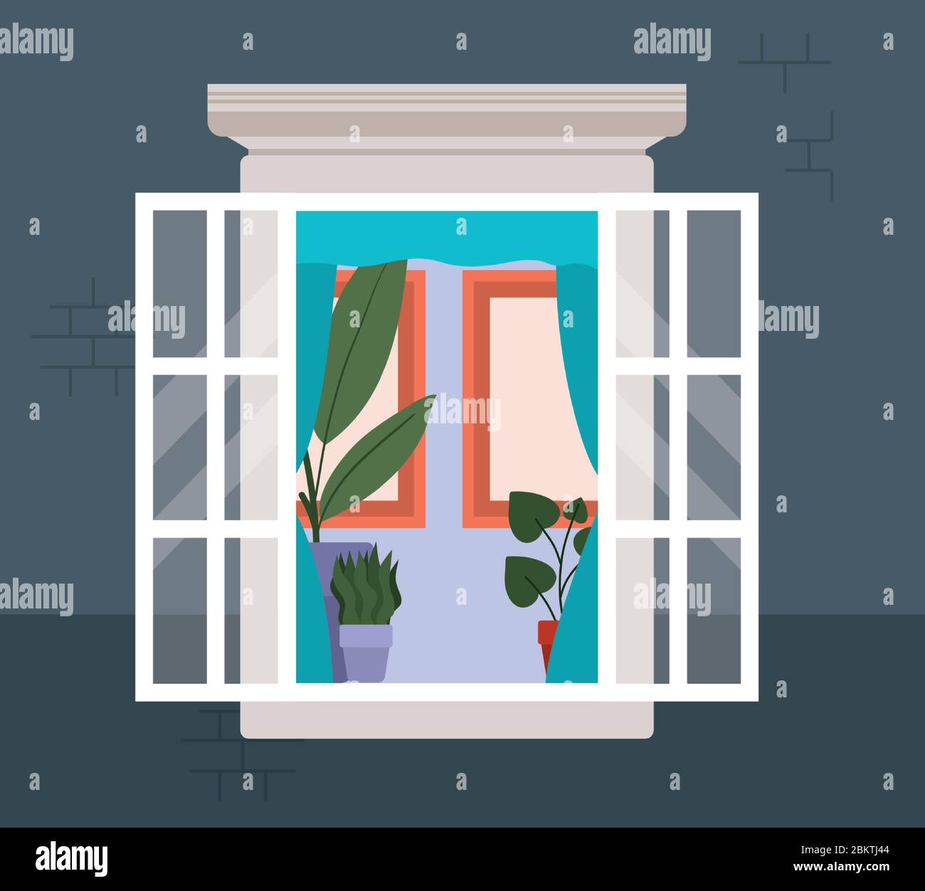 window from outside with view into the blue house vector design Stock ...