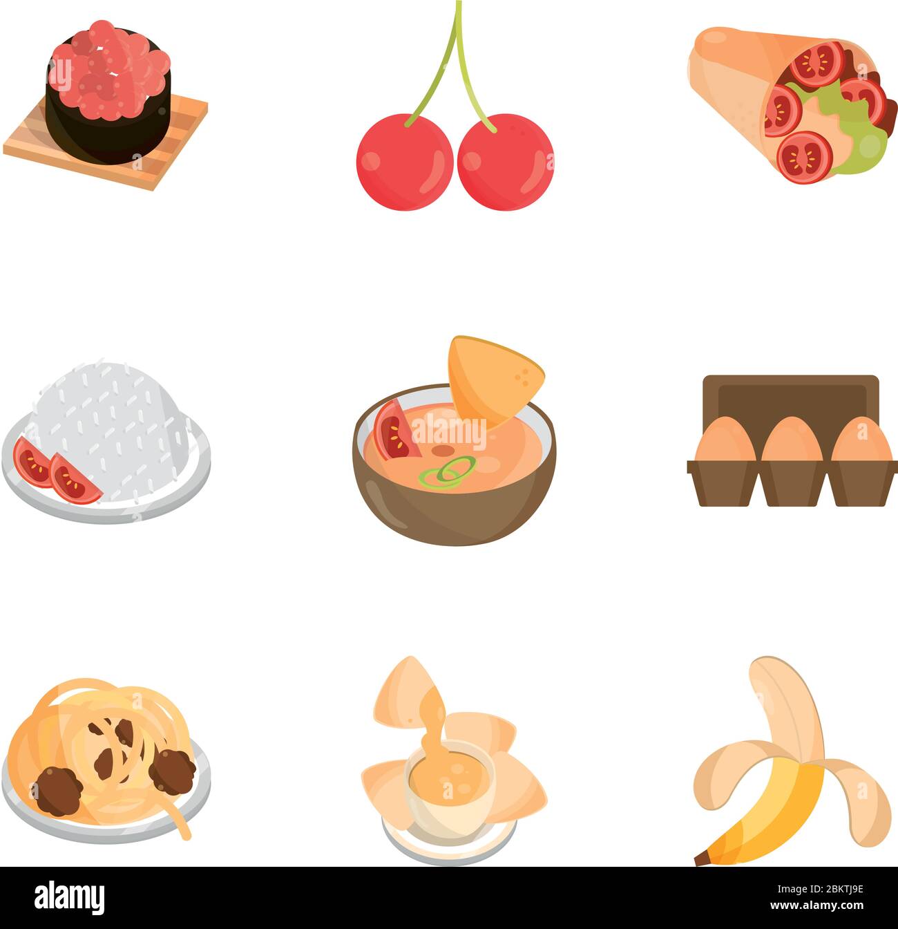 food menu restaurant snack ingredient flat style icons set vector ...