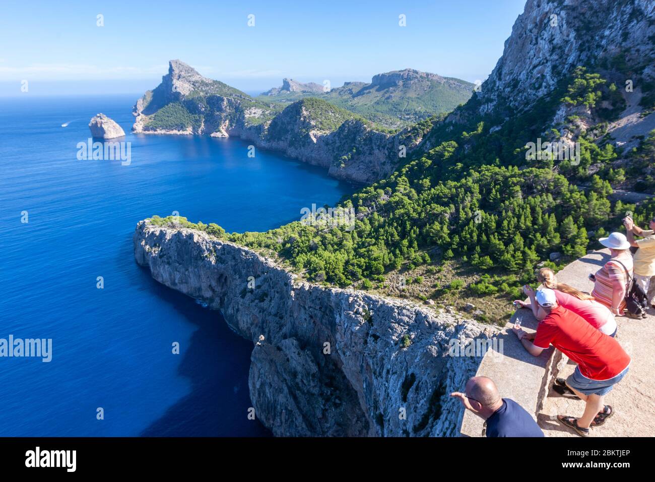 Tourist in a lookout viewing Cap de Formentor, Majorca's Formentor ...
