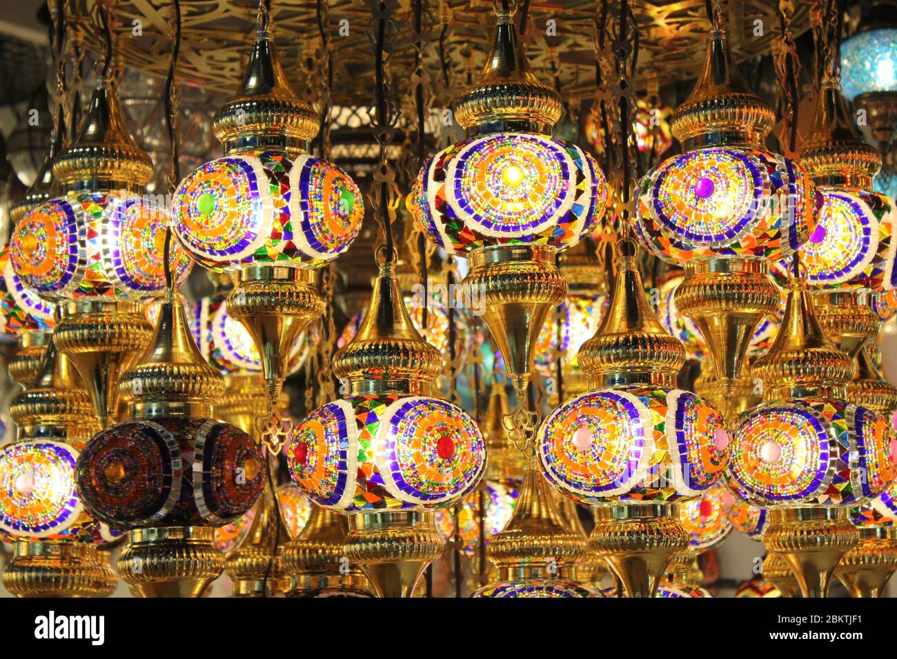 Traditional oriental hanging lamps in beautiful colors symbolize the ...