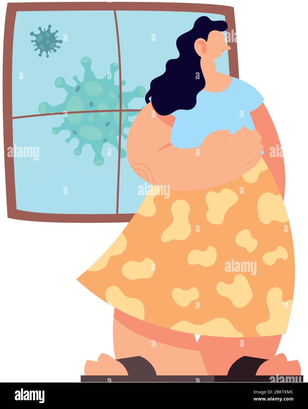 woman in preventive isolation due to pandemic vector illustration ...