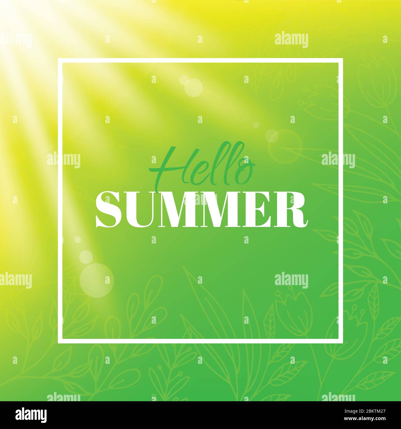 Hello summer. Banner with frame and typographic design. Bright ...