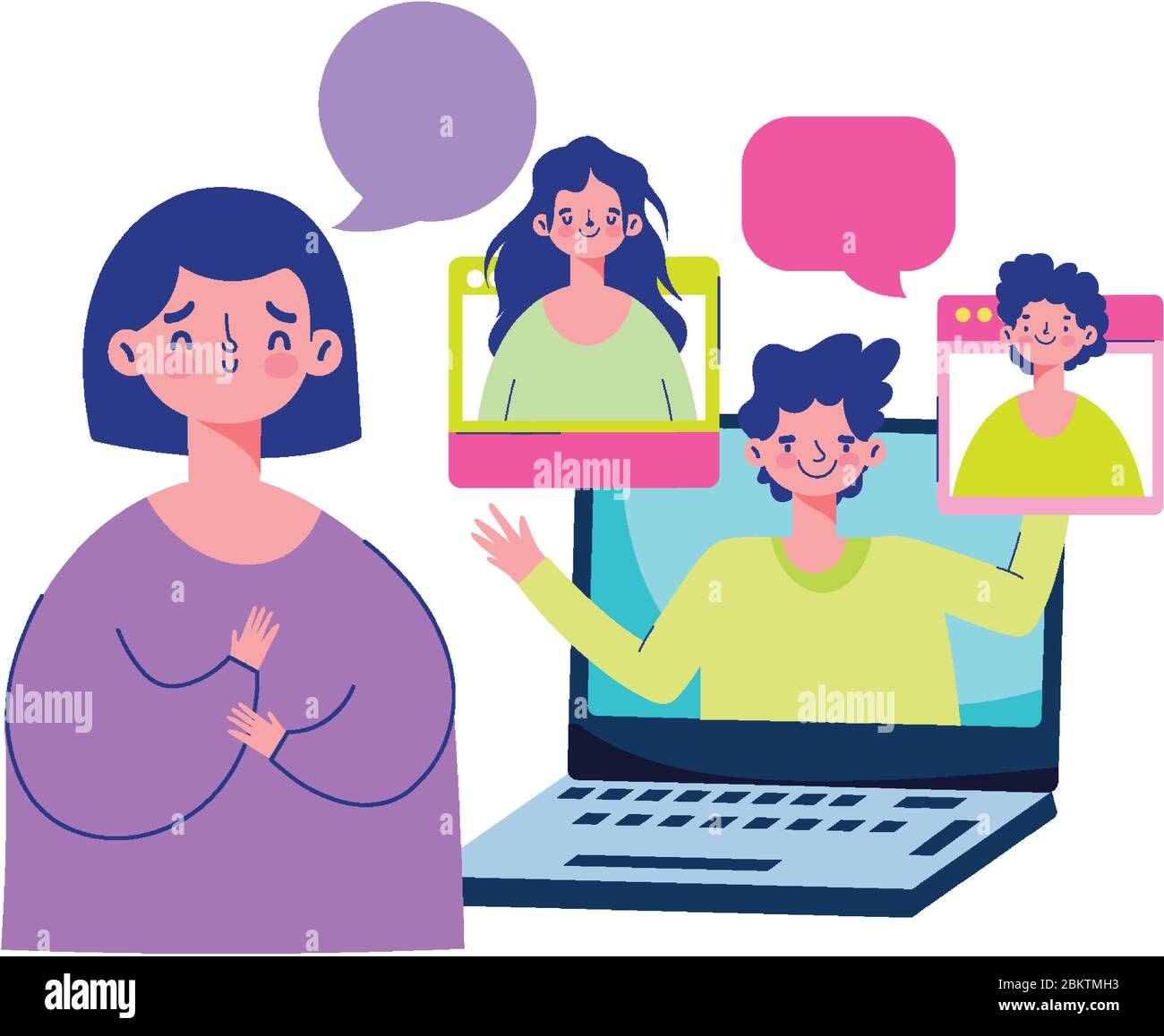 education online, laptop students talking learn knowledge vector ...