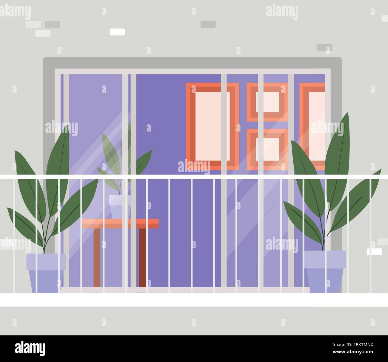 window with balcony from outside with view into the gray house vector ...