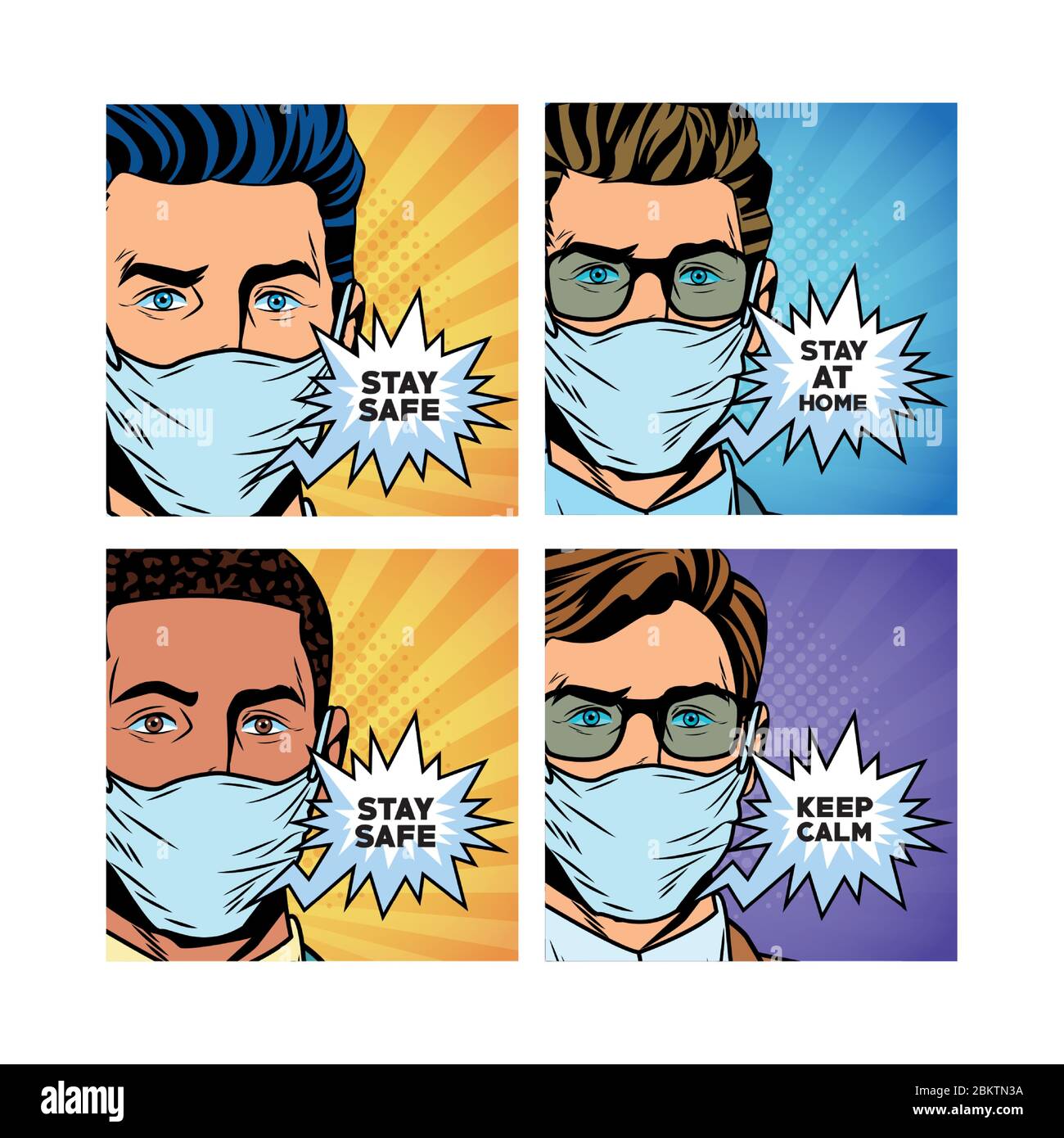 businessmen using face masks for covid19 saying messages Stock Vector ...