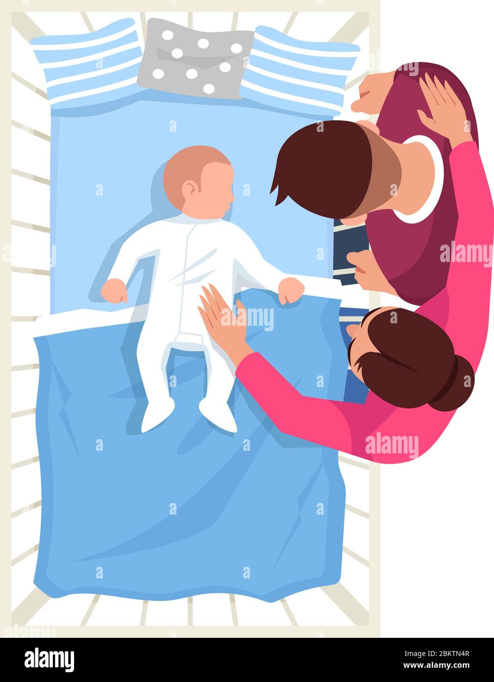 Parent watch infant sleep semi flat RGB color vector illustration Stock ...