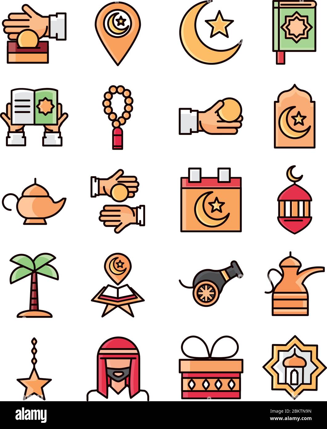 eid mubarak islamic religious celebration traditional icons set vector ...
