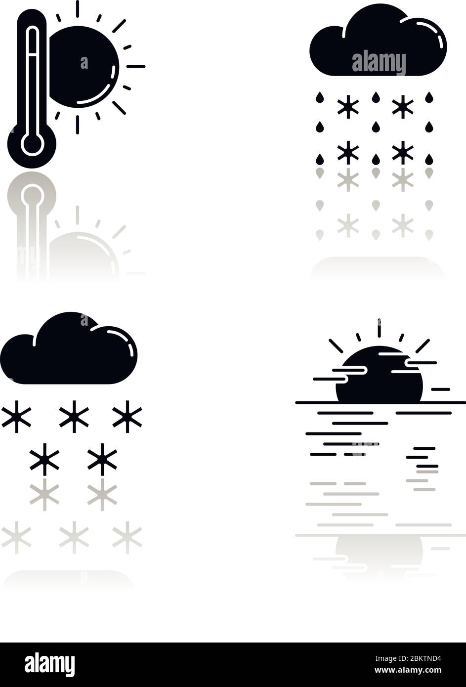 Temperature and precipitation forecast drop shadow black glyph icons ...