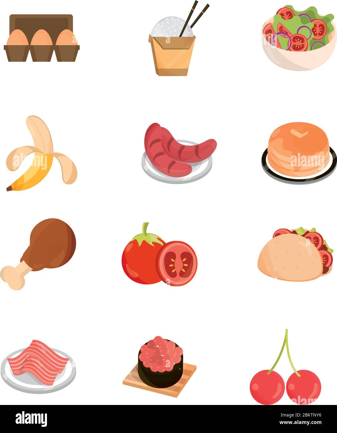 food menu restaurant snack ingredient flat style icons set vector ...