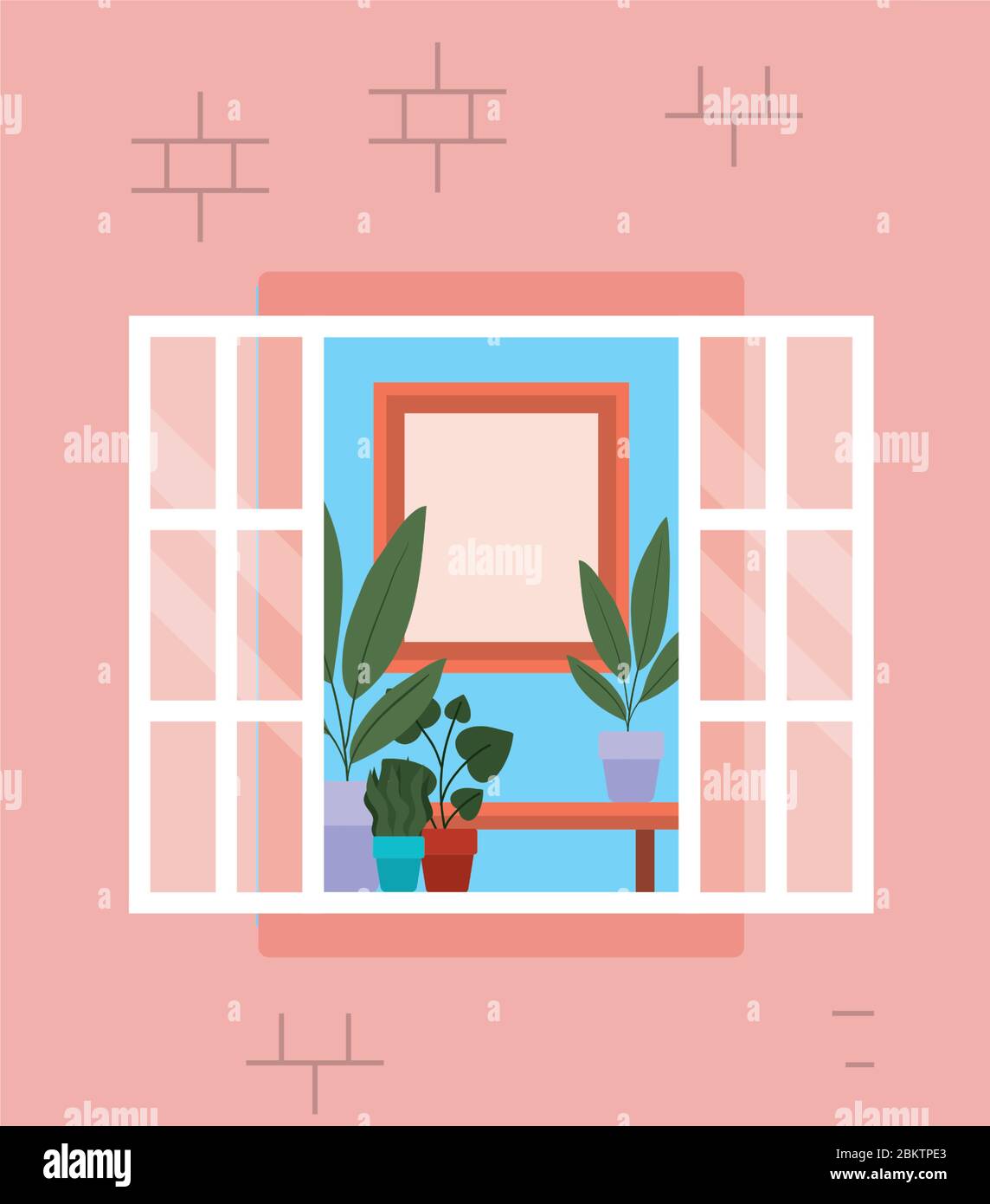 window from outside with view into the pink house vector design Stock ...