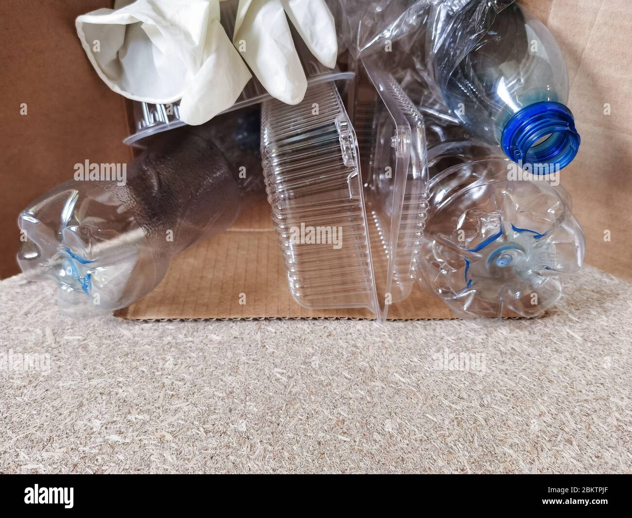 brown recycle garbage box with plastic bottles Stock Photo - Alamy