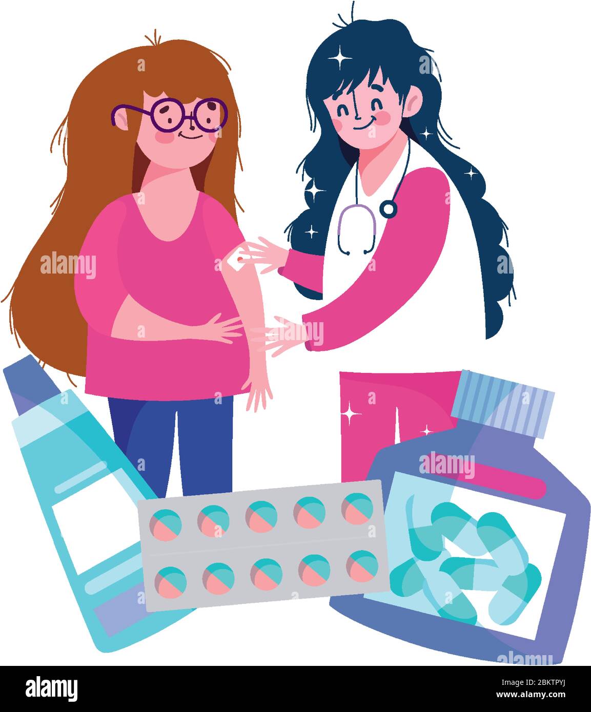 thanks you doctors, female nurse and girl with band aid and ...