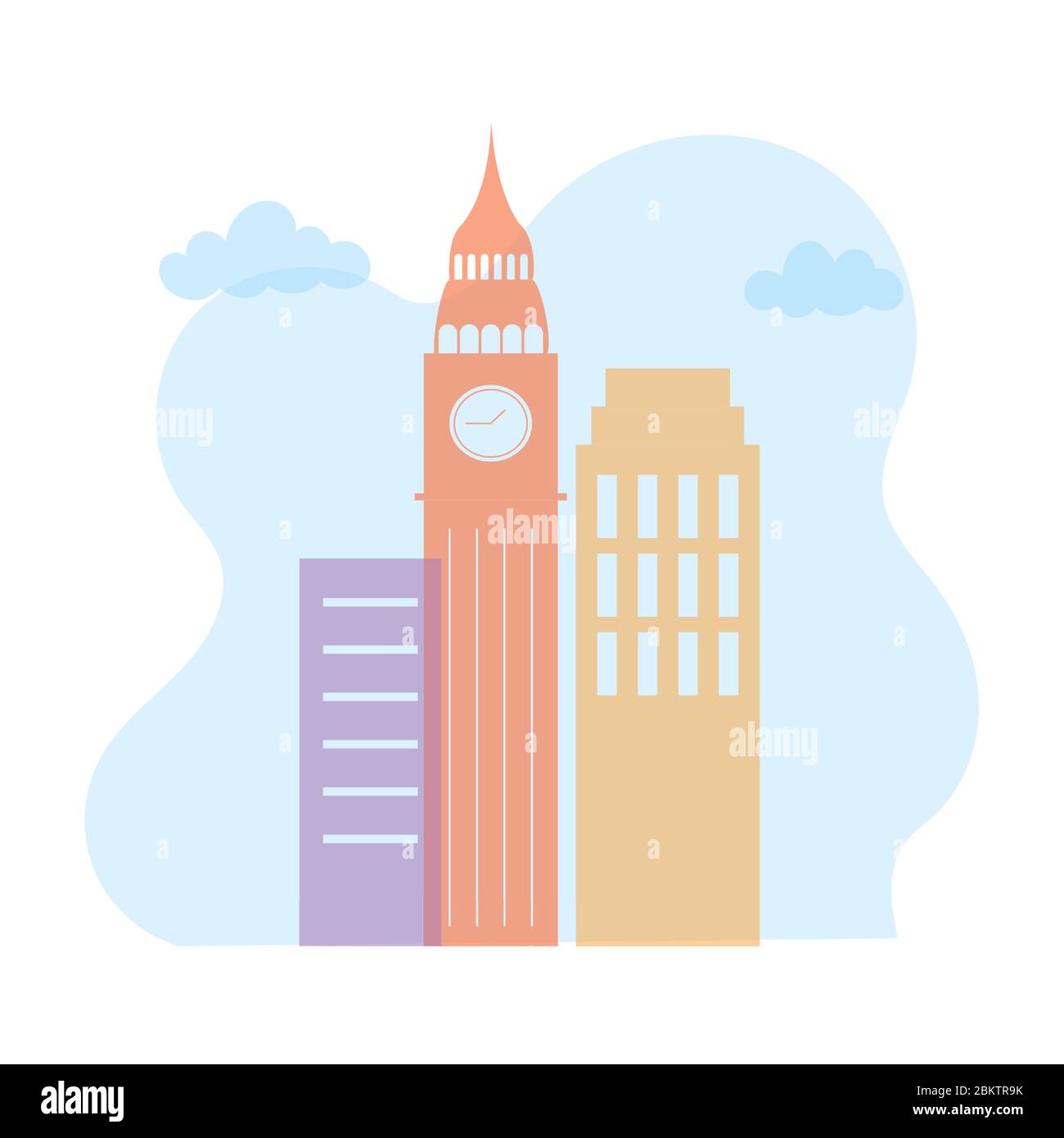building clock skyscraper skyline architecture urban city scene vector ...