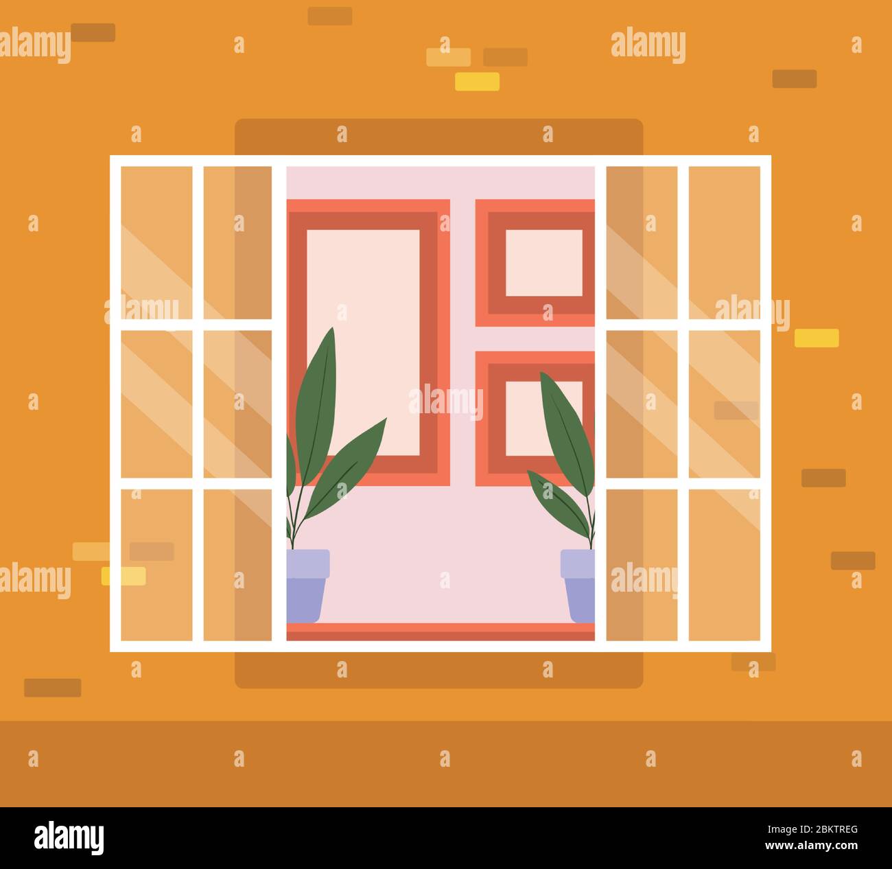 window from outside with view into the orange house vector design Stock ...