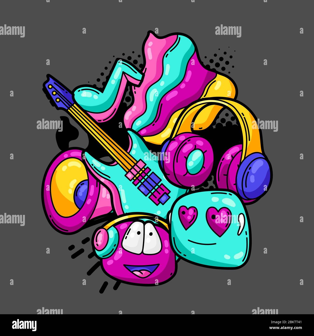 Background with cartoon musical items Stock Vector Image & Art - Alamy
